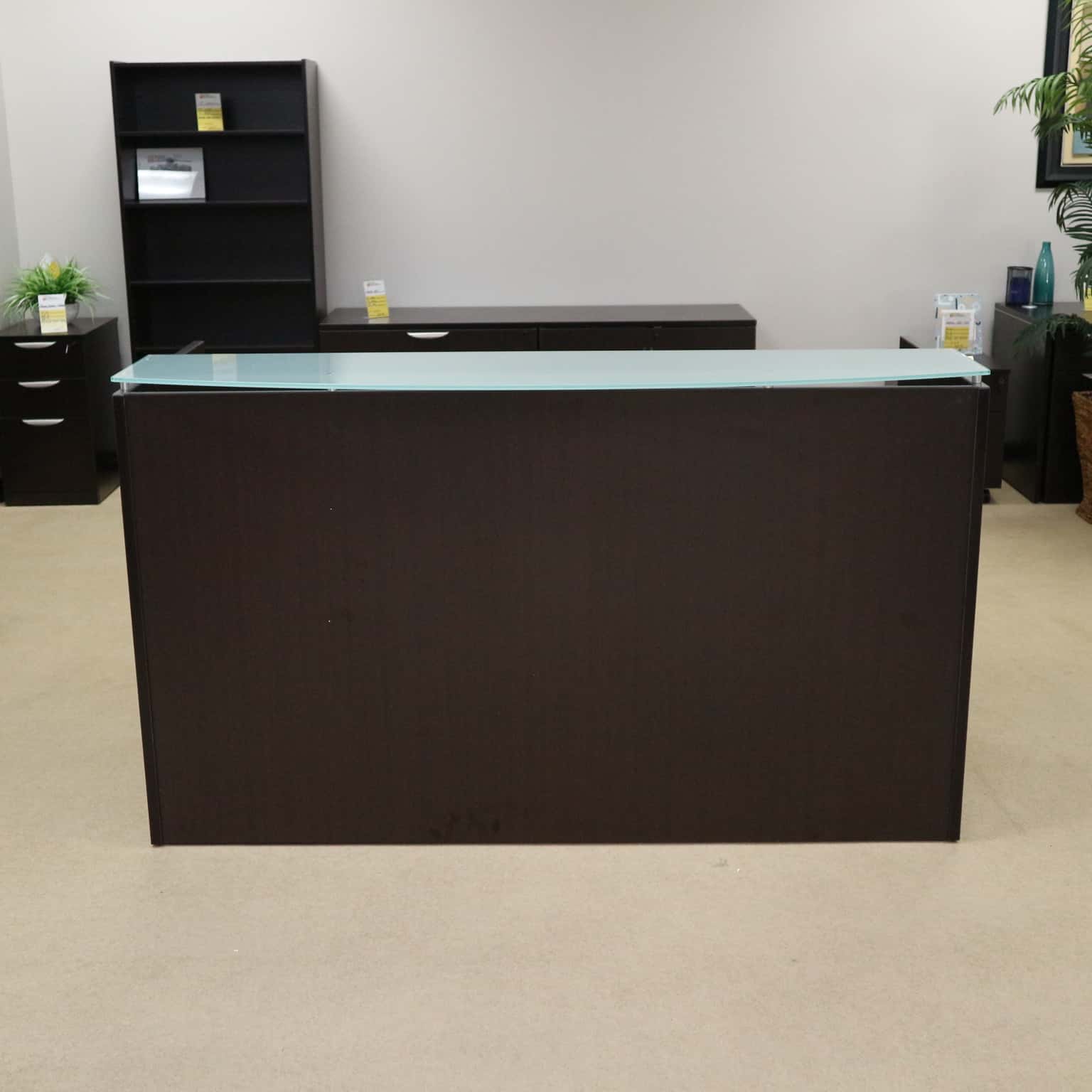 New - 71" Reception Desk with Glass Transaction Top, Various Colors ...
