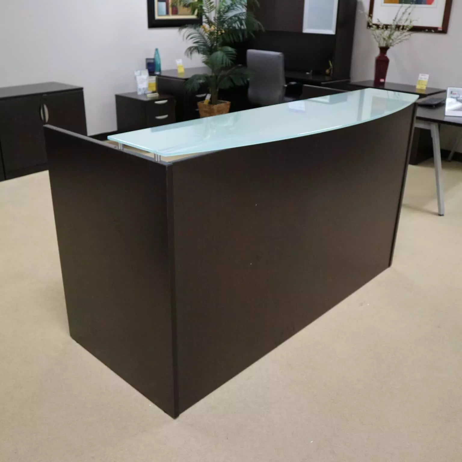 New - 71" Reception Desk with Glass Transaction Top, Various Colors ...