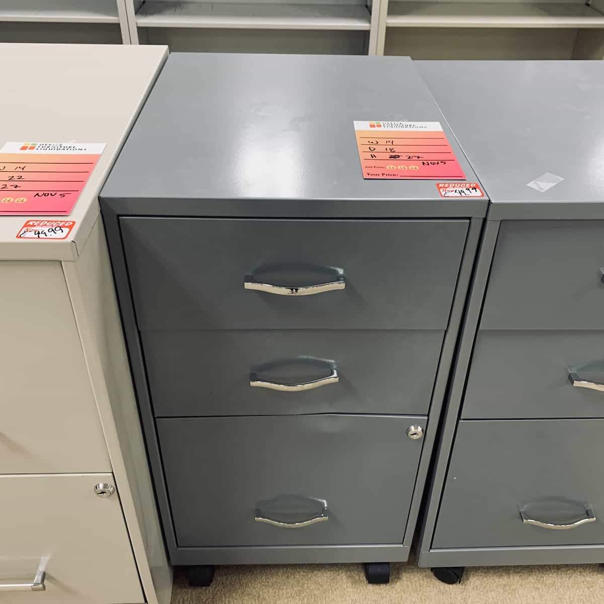 15" Wide Grey/Silver Metal Box/Box/File Pedestal on Wheels | Office ...