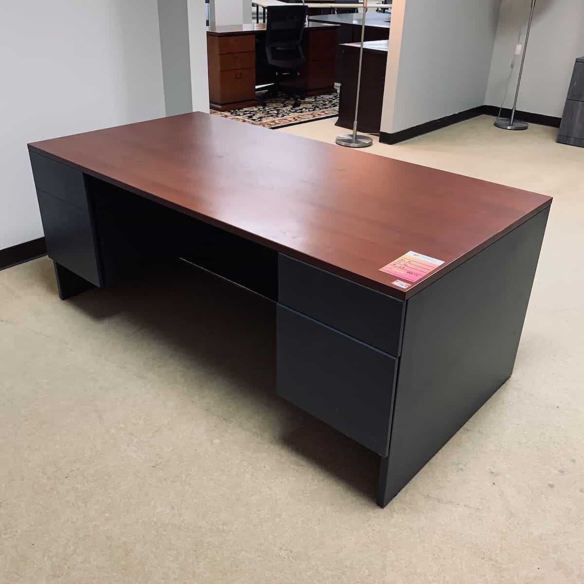 71” Wide Cherry/Grey Lacasse Modern Desk with 2 Hanging Files | Office ...