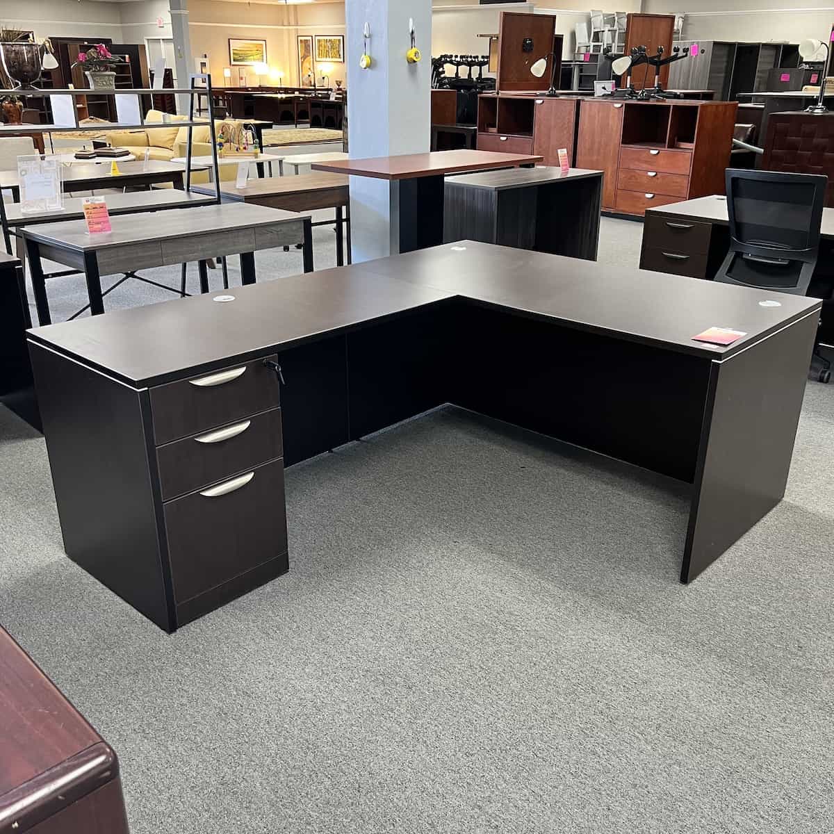 60" Wide Espresso/Silver L-Desk - Left Return | Office Furniture ...