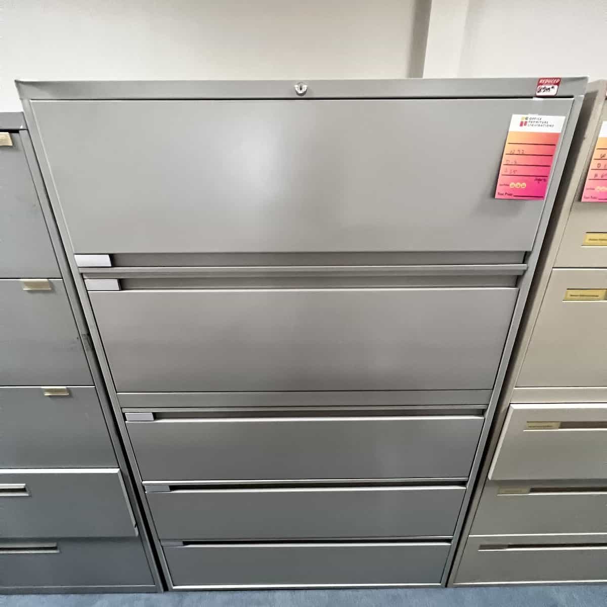 42" Wide Grey Metal Lateral File - 5 Drawer | Office Furniture Liquidations