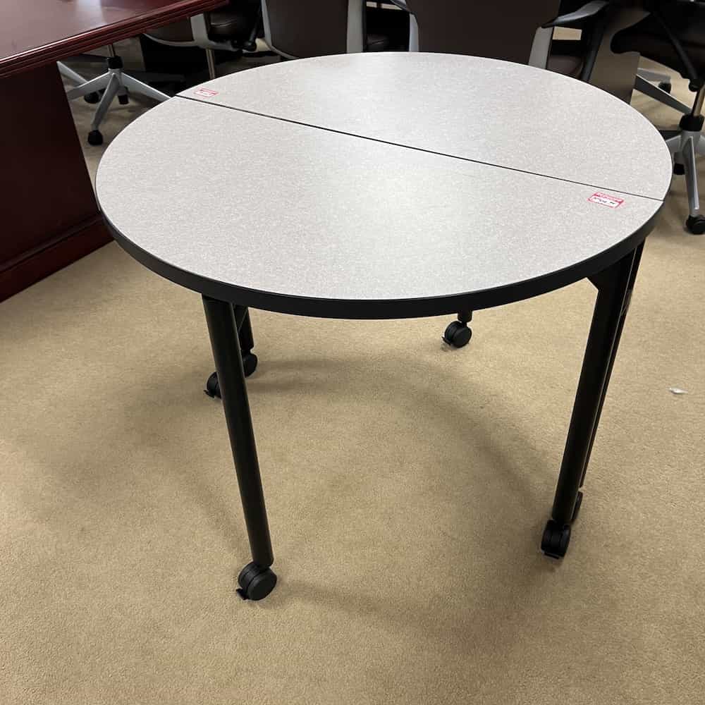 36" Light Grey/Black Half Circle Break Room Tables | Office Furniture ...