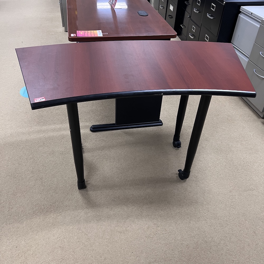 50" Cherry and Black Curved Training Table on Wheels | Office Furniture ...