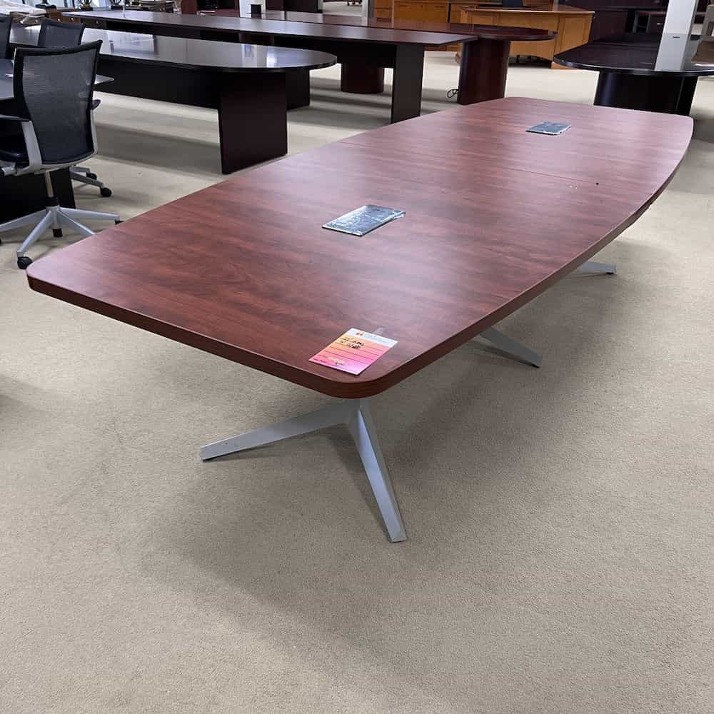 10 Ft Cherry and Silver Boat Shaped Conference Table | Office Furniture ...