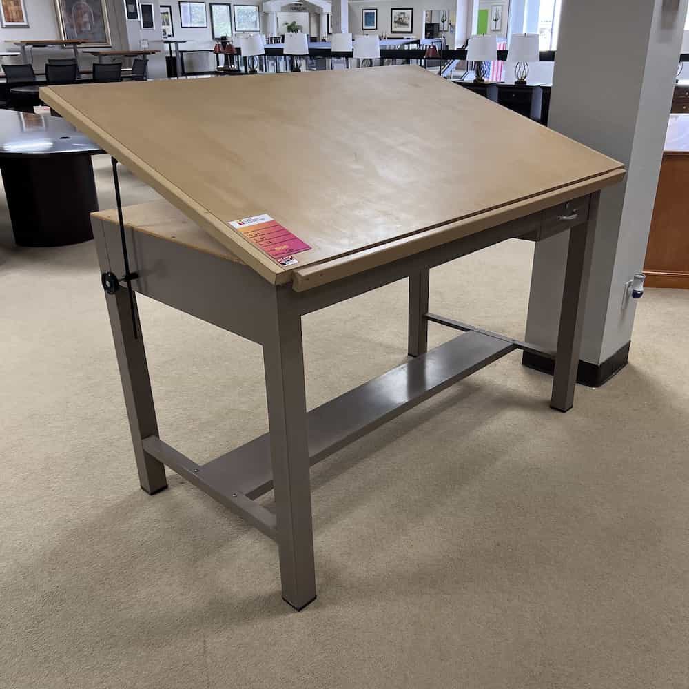 60" Maple and Tan Adjustable Drafting Table with 2 Drawers | Office ...