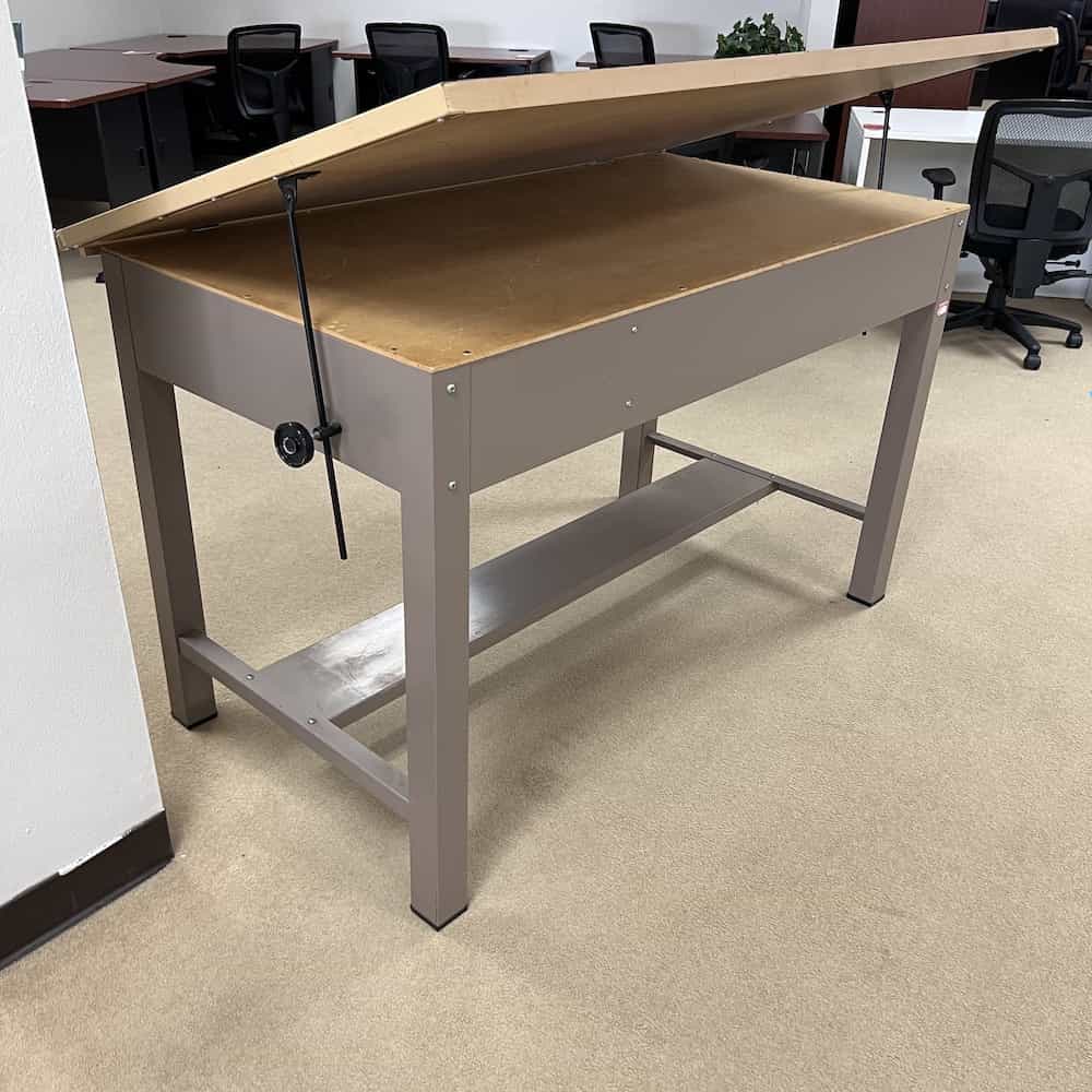 60" Maple and Tan Adjustable Drafting Table with 2 Drawers | Office ...