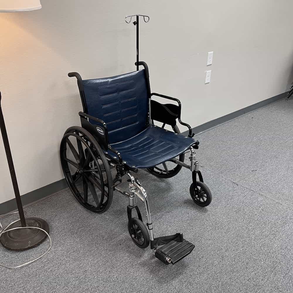 Invacare Blue and Black Wheelchair with IV Stand | Office Furniture ...