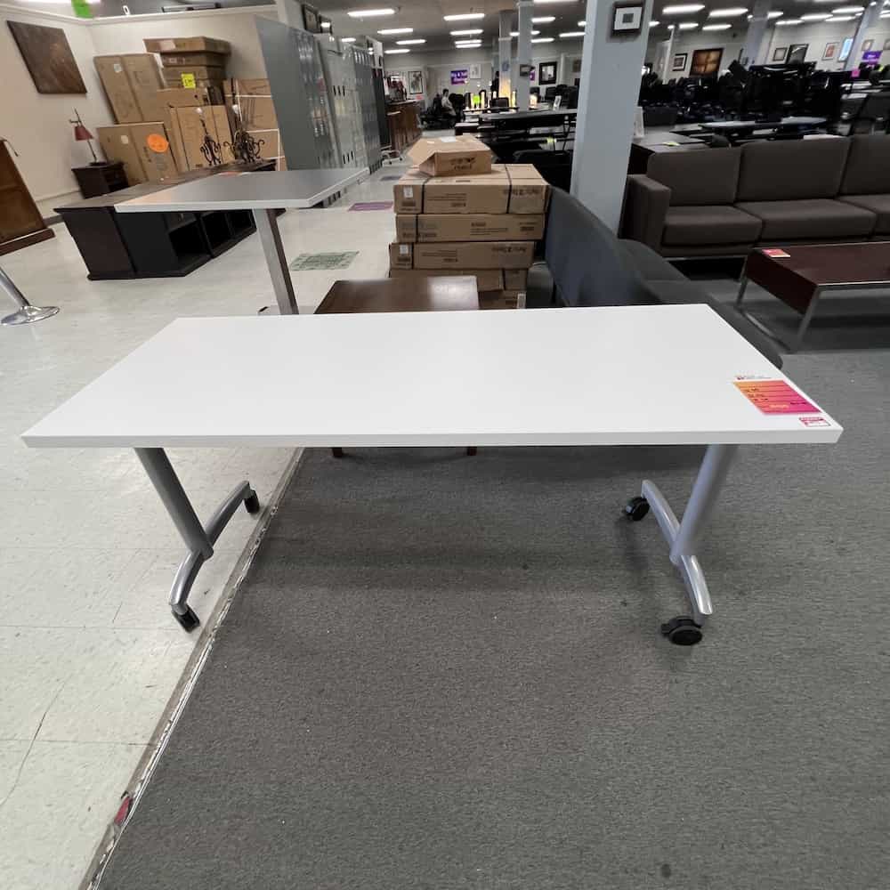 60" Enwork White Training Table on Wheels | Office Furniture Liquidations