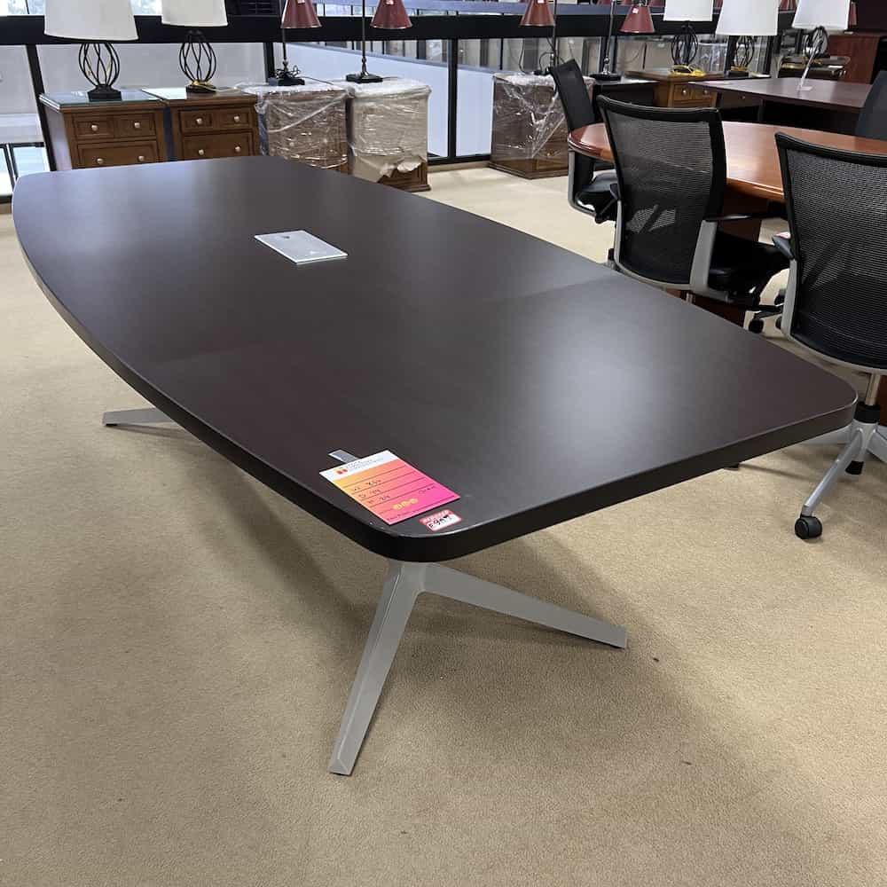 8 Ft Espresso and Silver Boat Shaped Modern Conference Table - 1 Silver ...