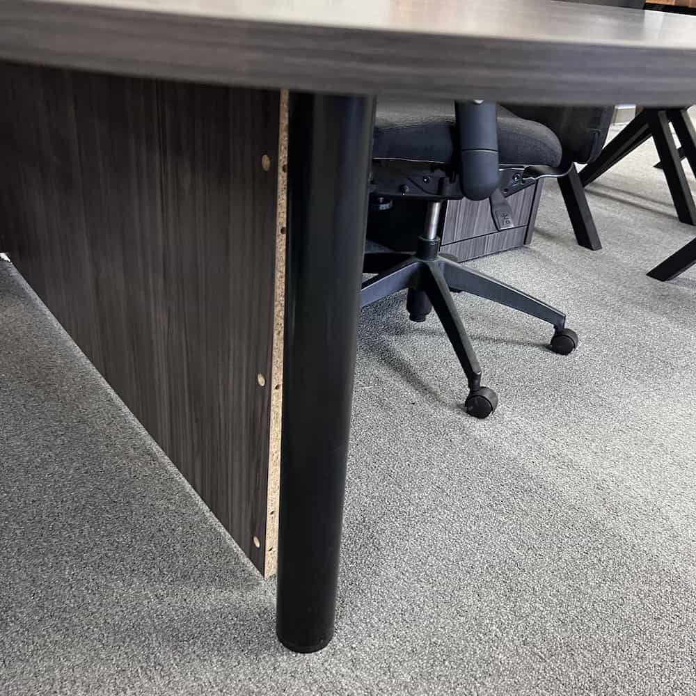 71" Newport Grey and Silver L-Desk Bullet Nose with One Pedestal- Right ...