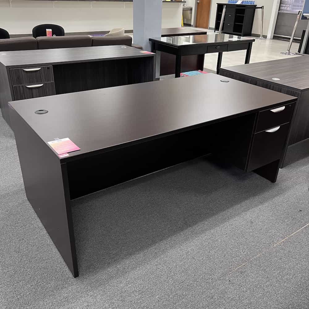 71" Espresso and Silver Desk with One Hanging File | Office Furniture ...