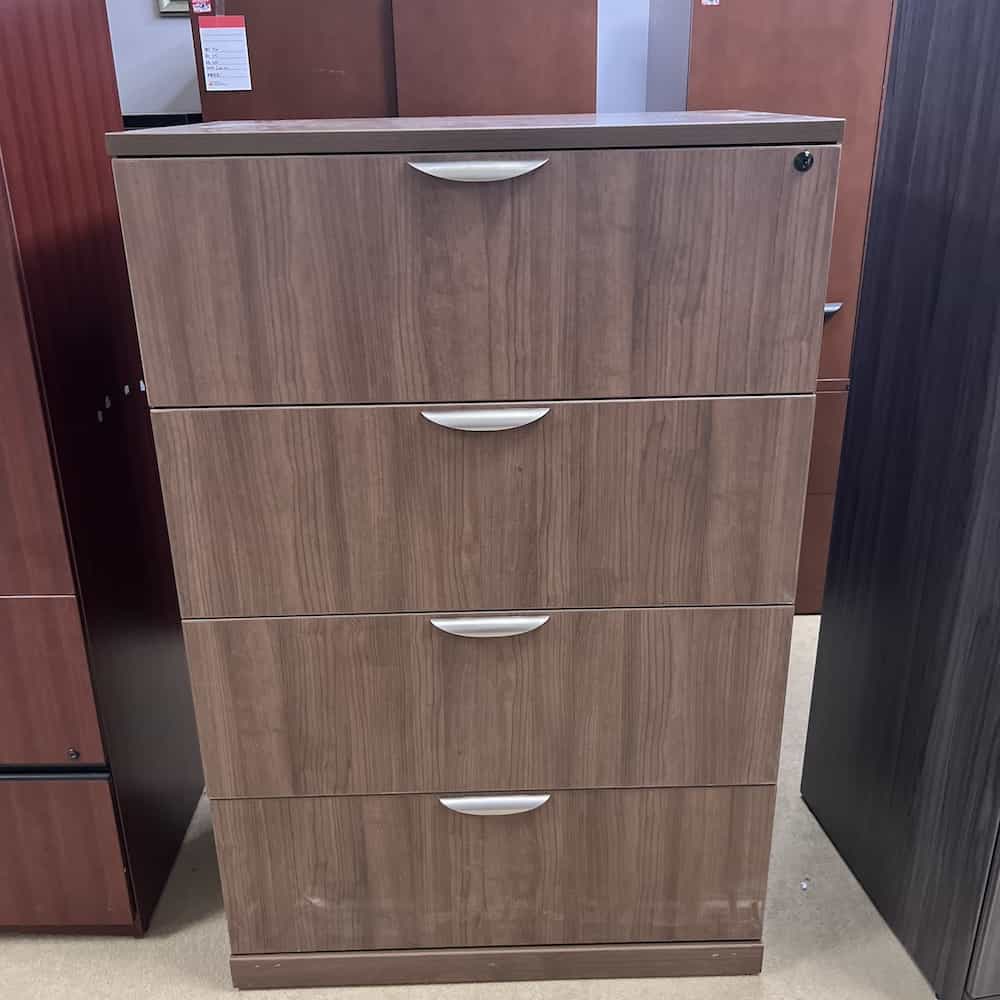 29" High Walnut & Silver 4 Drawer Lateral File