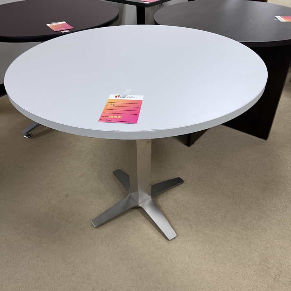 36" White and Silver Round Break Room Table | Office Furniture Liquidations