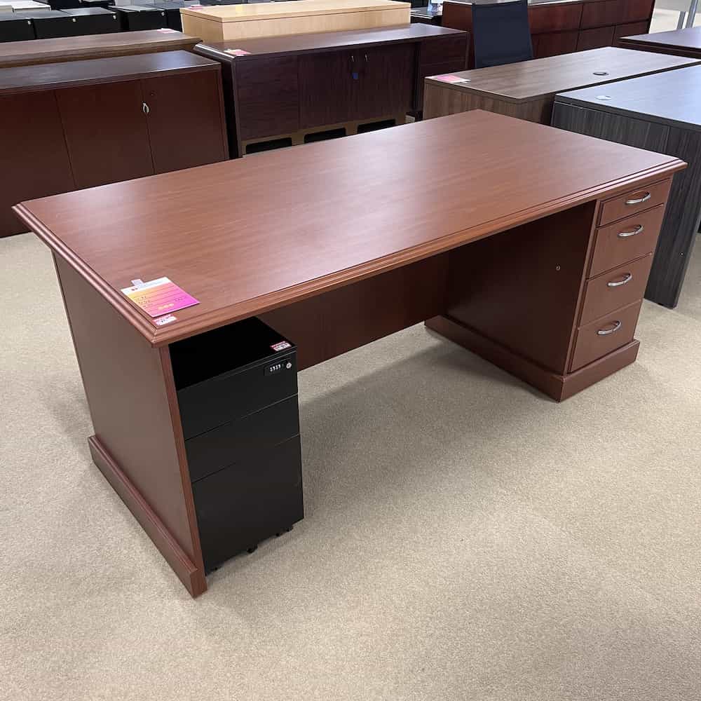 72" FirstOffice Cambria Series Cherry Desk with 1 Pedestal File - Right ...