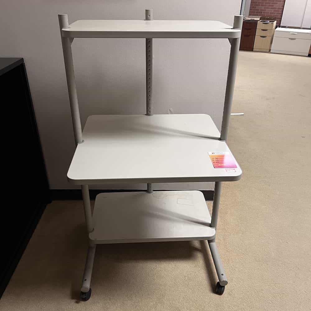 30" Tan and Beige Rolling Computer Cart Workstation Desk | Office Furniture Liquidations