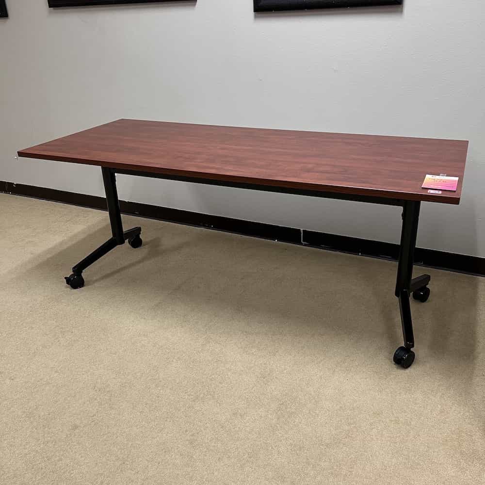 72" Cherry and Black Training Table on Wheels - Flip Top | Office ...