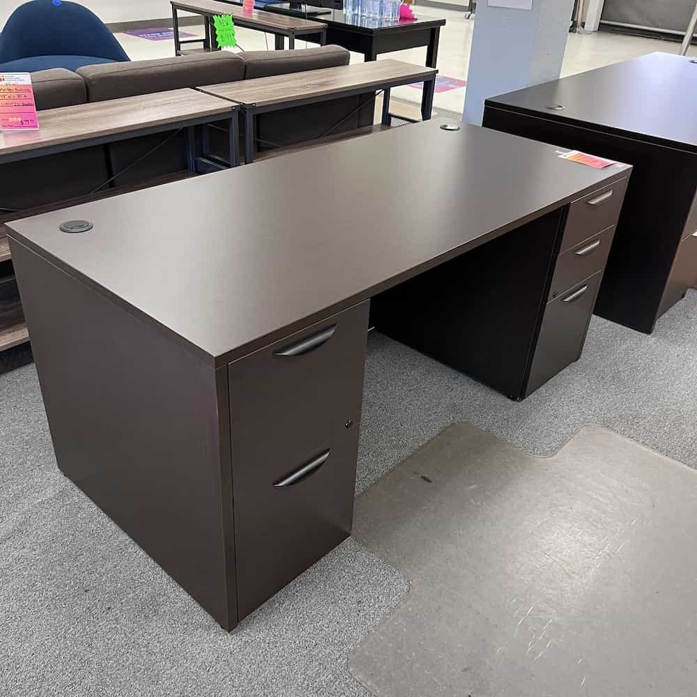 Slightly Damaged - 66" Espresso And Black Double Pedestal Desk | Office ...