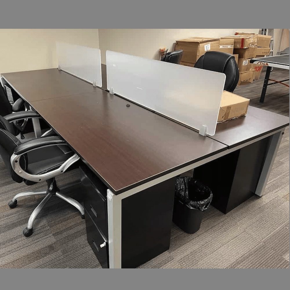 120" Espresso and Silver 4 Person Workstation with Acrylic Privacy ...