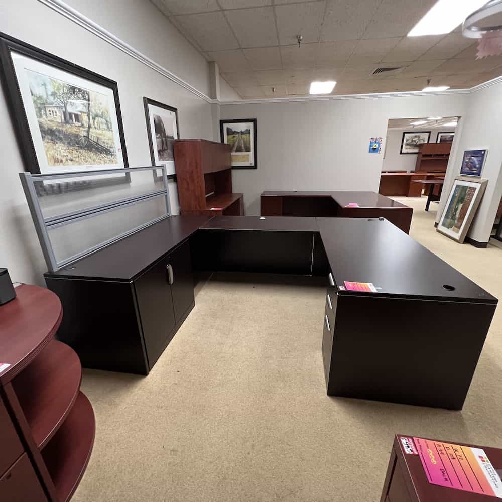 71" JSI Mahogany Bow Front U-Desk with Hutch and 2 Lateral Files ...