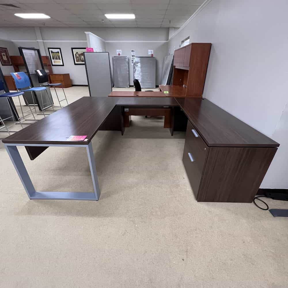 78" Teknion Cocoa Brown Contemporary U-Desk with 2 Drawer Lateral ...