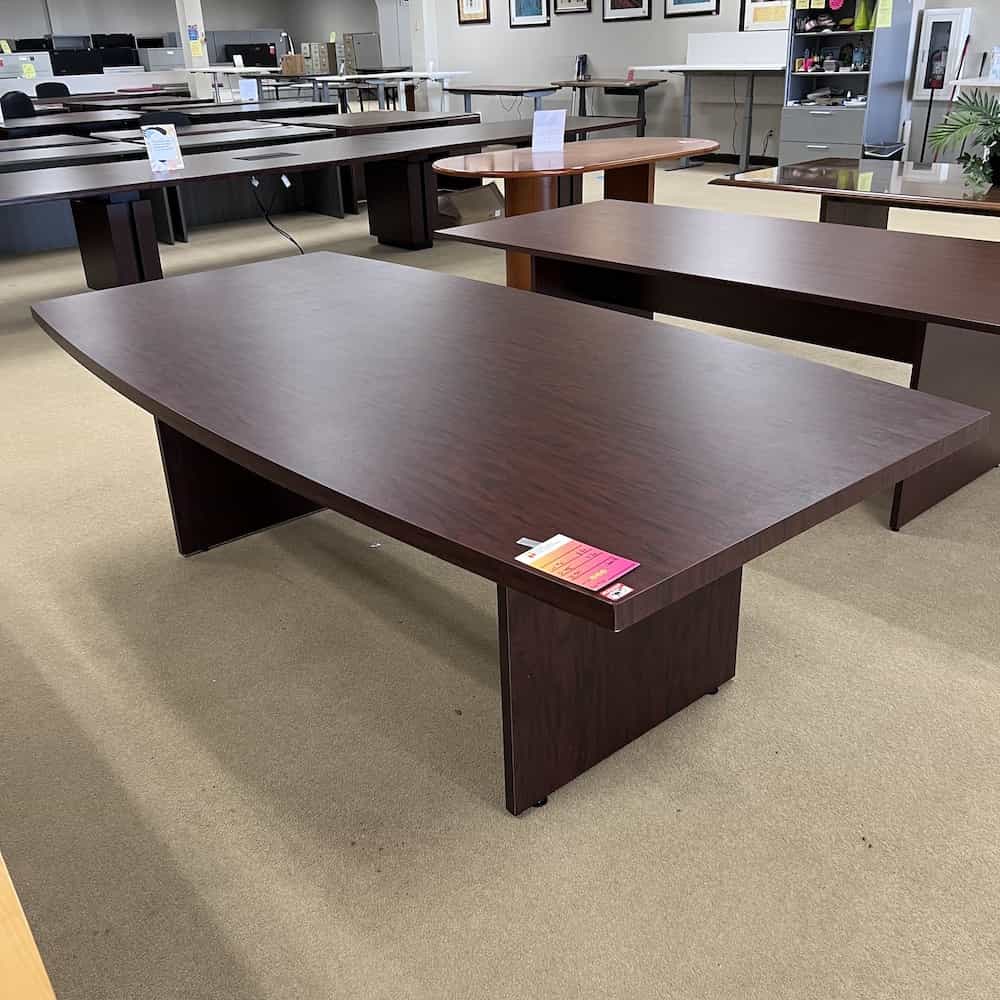 8 Ft Mahogany Boat Shaped Conference Table | Office Furniture Liquidations