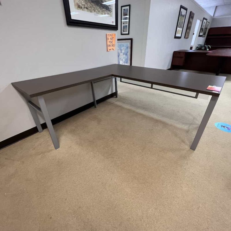 72" Herman Miller Walnut and Silver L-Desk Table - Right Return ...