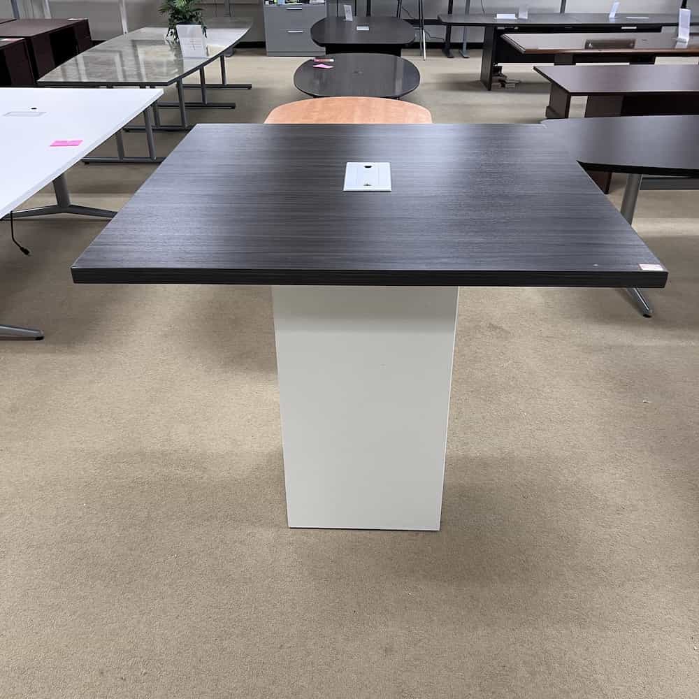 36" Grey and White Bar Height Square Laminate Table with Hidden Storage ...