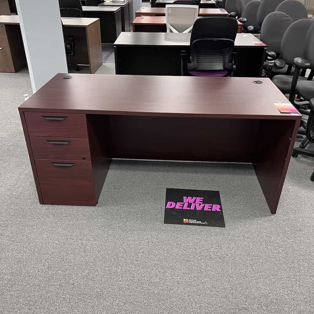66" Mahogany and Black Desk with One Pedestal - Box/Box/File | Office ...