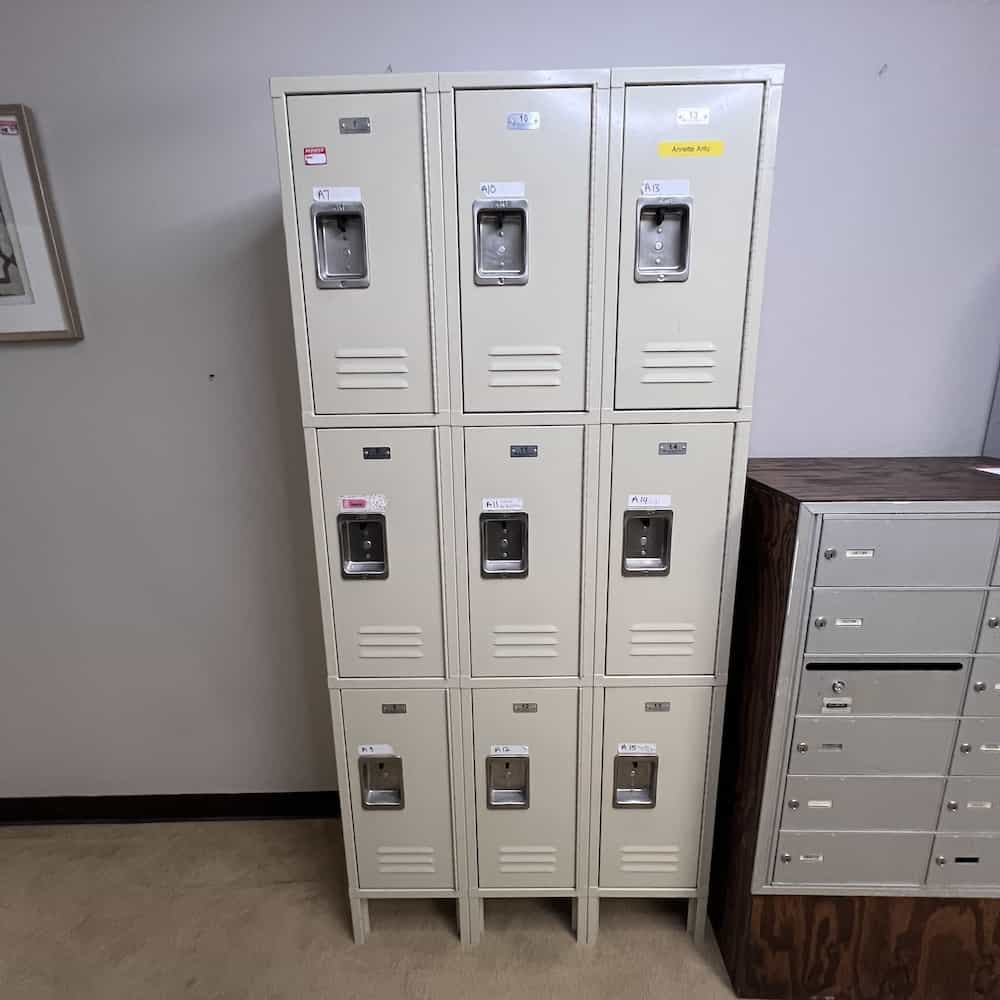 36" W x 78" H - ASI Beige Metal Lockers 3 Tier 9 Door on Legs | Office ...