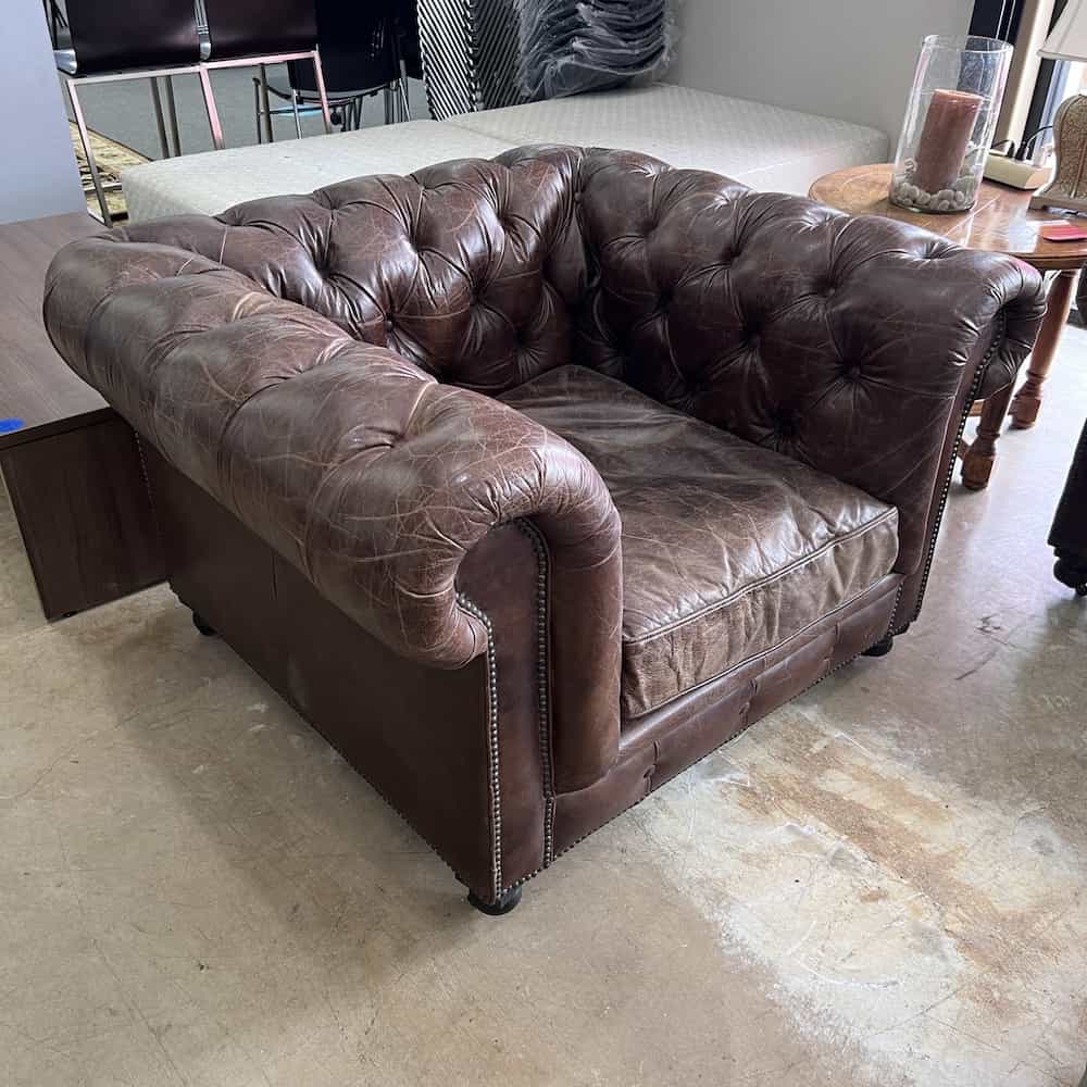 SET - Brown Distressed Chesterfield Leather Sofa and Armchair | Office ...