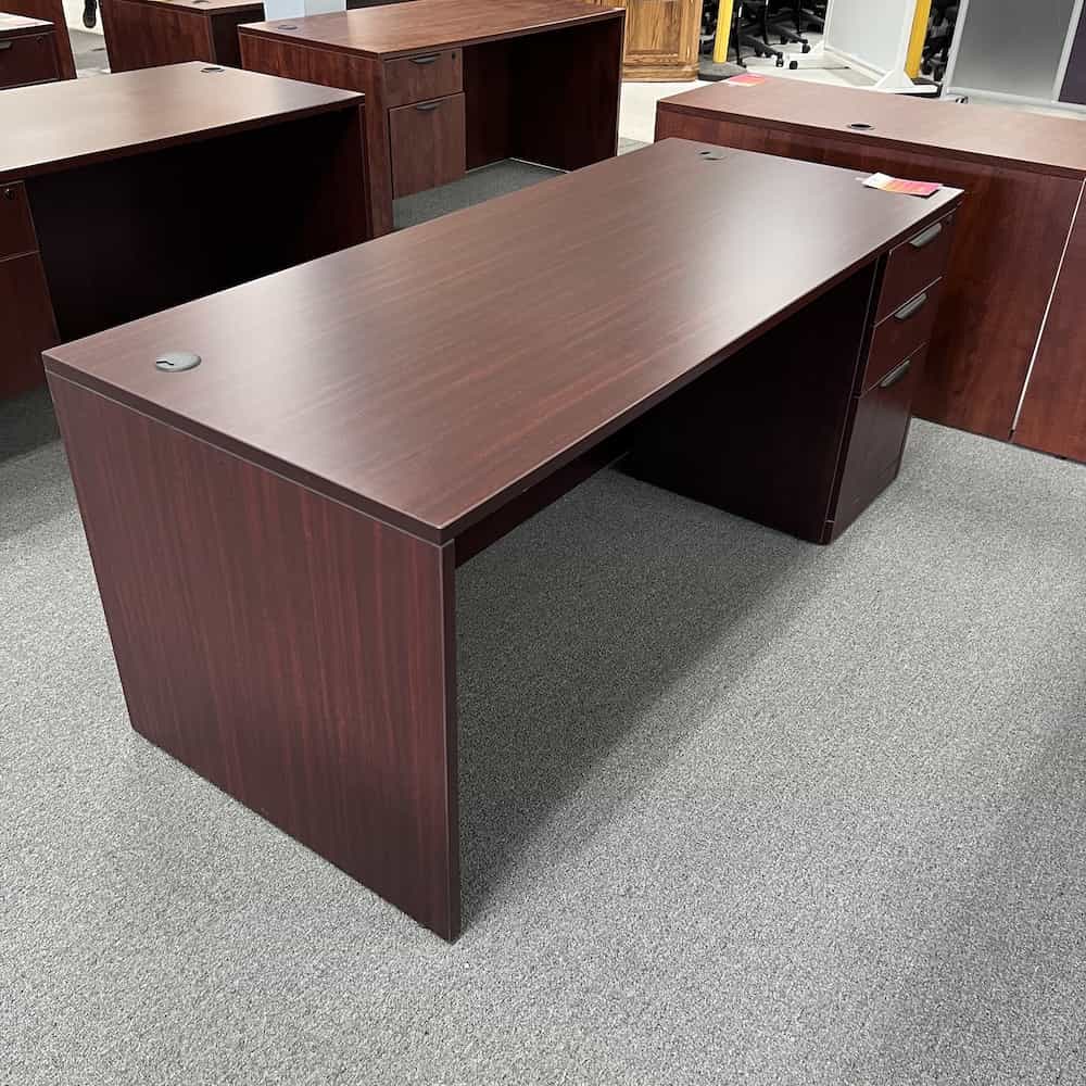 71" Mahogany And Black Single Pedestal Desk - Box/Box/File | Office ...