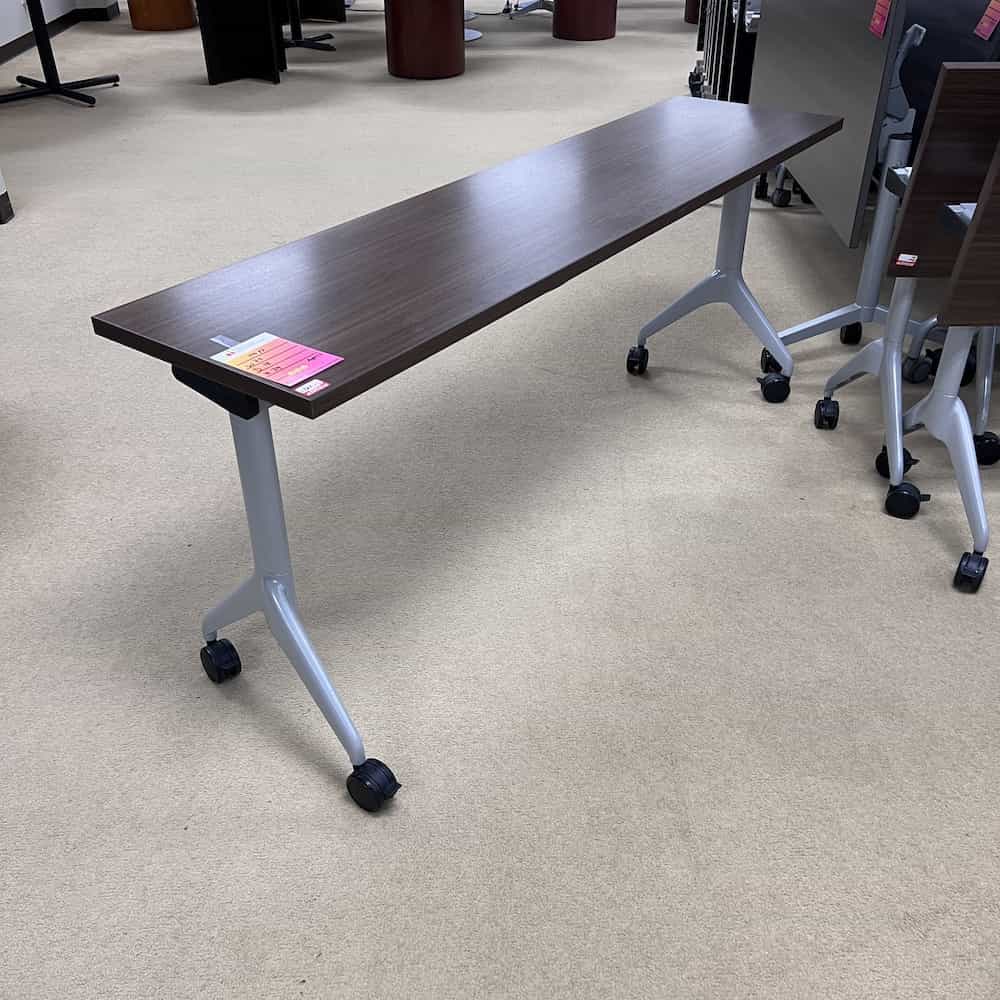 72" x 18" HON Walnut and Grey Flip Top Training Table on Wheels ...
