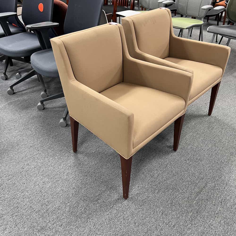 SET - 2 Bernhardt Tan Modern Club Chairs | Office Furniture Liquidations