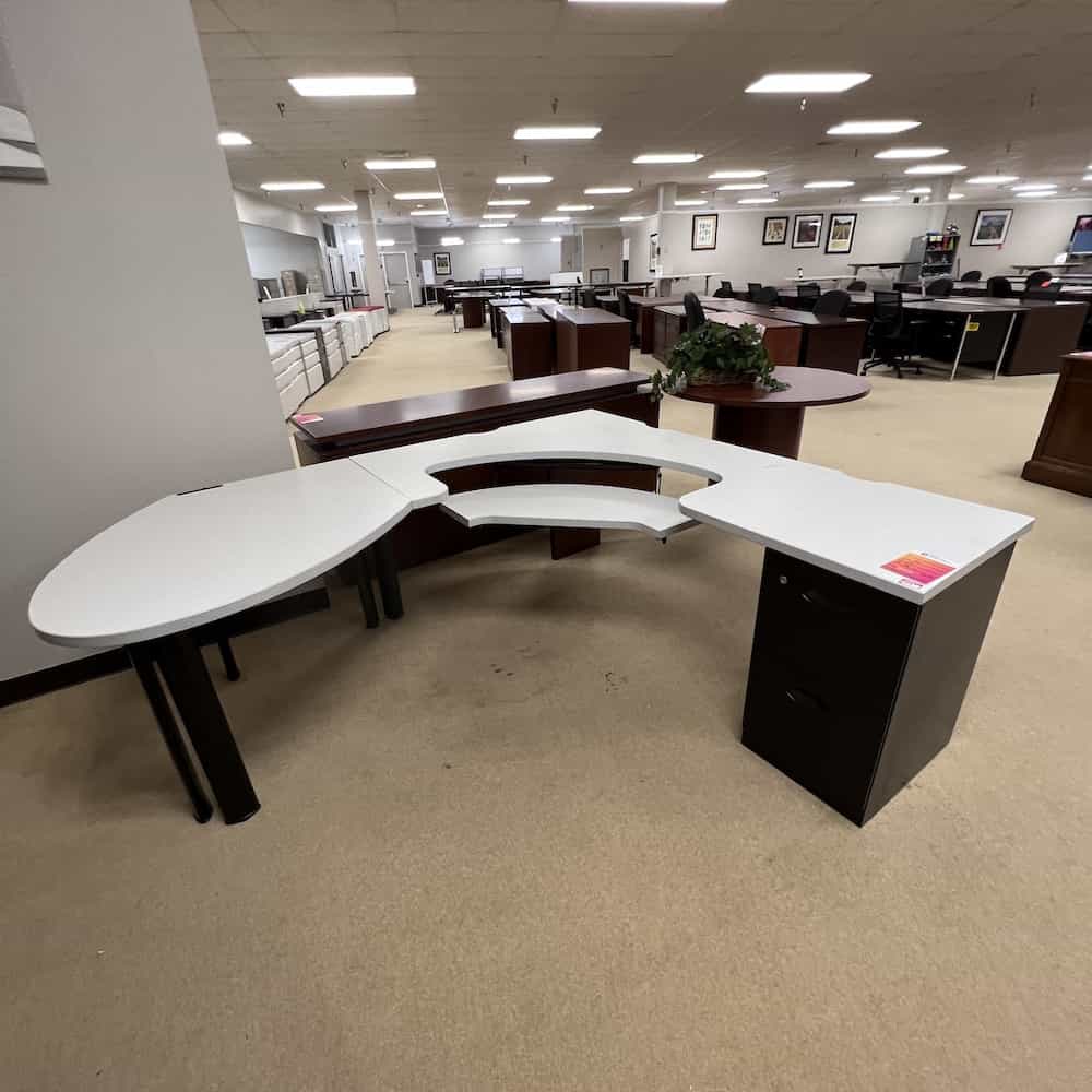 72" Steelcase White and Black L-Desk with One Pedestal - Left Return ...
