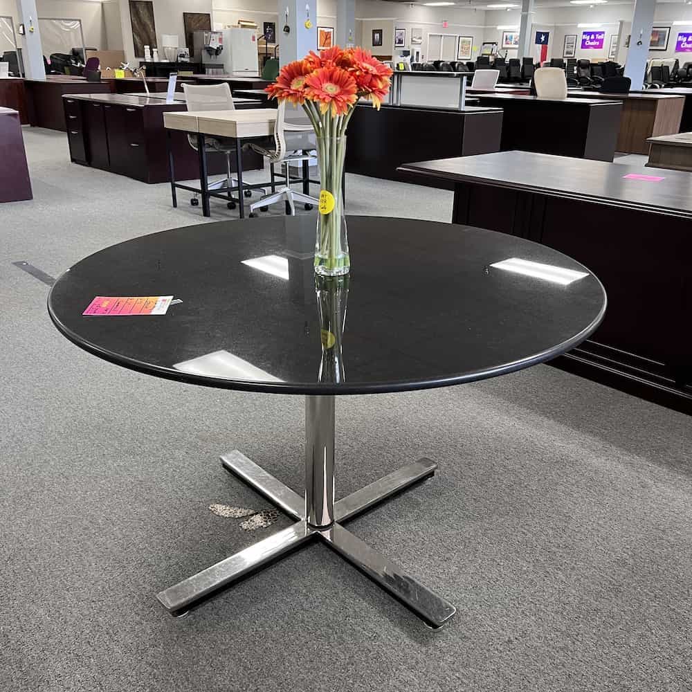 48" Black Granite Modern Round Dining Table with Chrome Base | Office ...