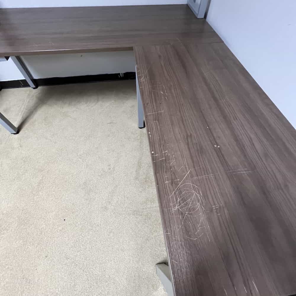 Damaged - 72" Walnut and Silver L-Desk Table - Right Return | Office ...