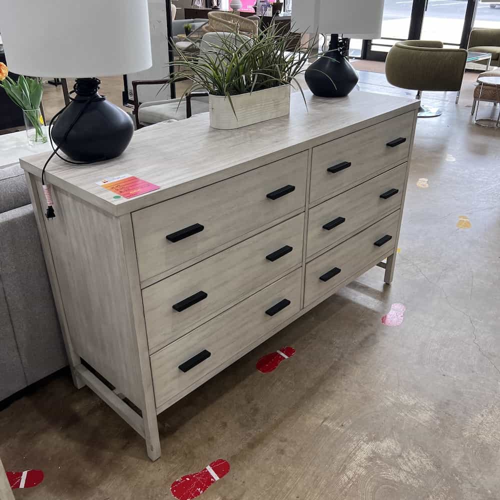 60" White Washed Wood and Black 6 Drawer Dresser | Office Furniture ...