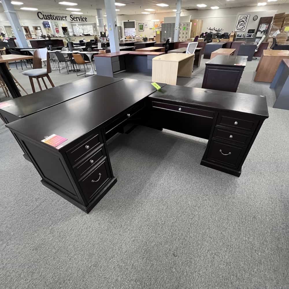 68" Espresso and Silver Markle Executive L-Desk - Right Return | Office ...