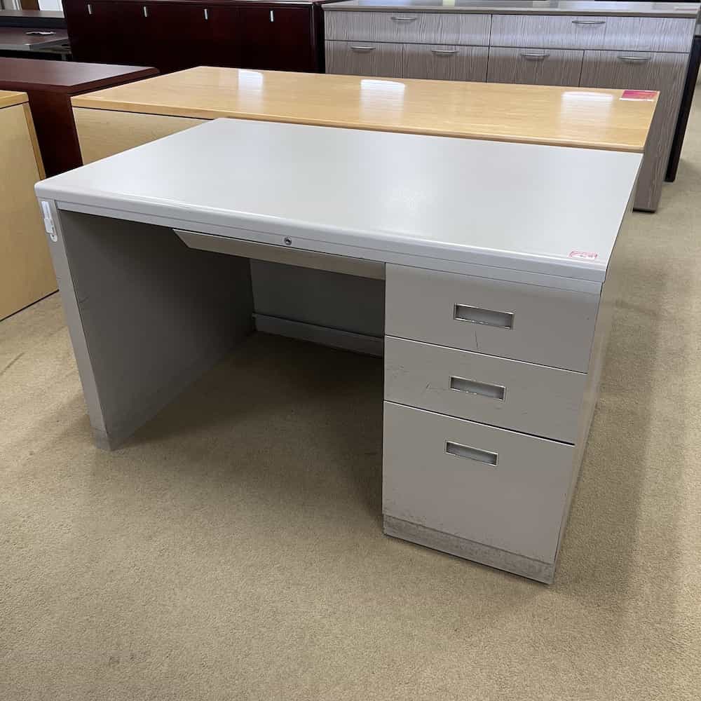 48" Allsteel Light Grey Metal Desk with 1 Pedestal | Office Furniture ...