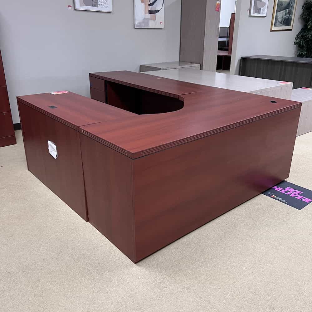 60" Global Cherry Narrow L-Desk | Office Furniture Liquidations