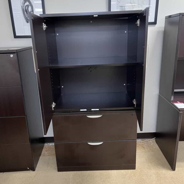 36” W x 66" H Espresso and Silver Storage Cabinet 2 Doors and 2 Lateral ...