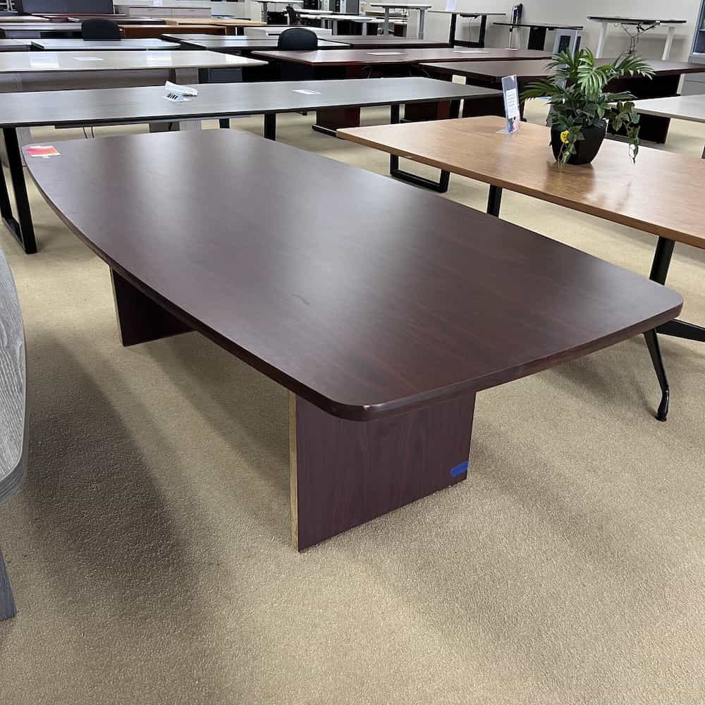 8 Ft Mahogany Boat Shaped Conference Table | Office Furniture Liquidations