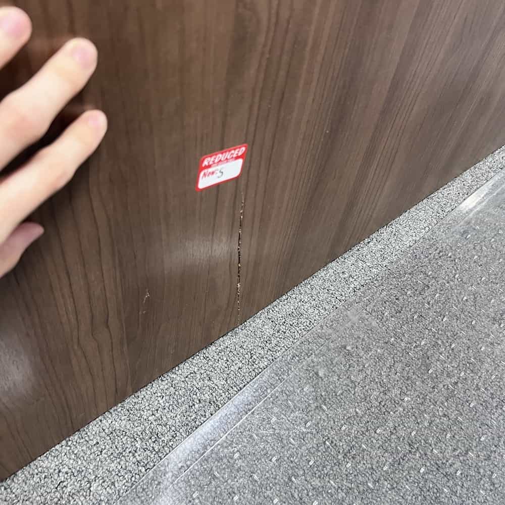 71" Walnut and Silver Reception L-Desk - Laminate Transaction Top ...