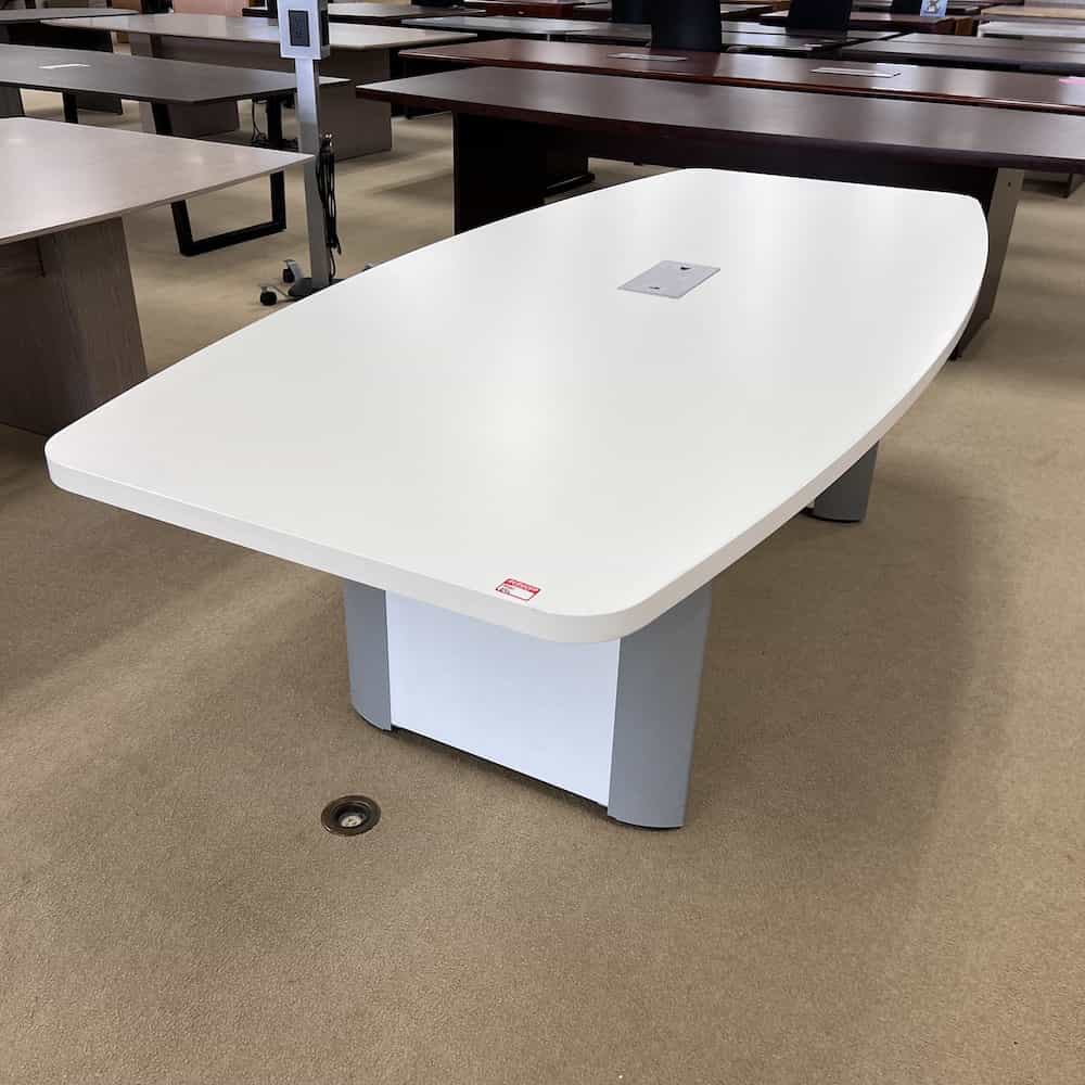 8 Ft White and Silver Boat Shaped Conference Table with Eliptical Base ...