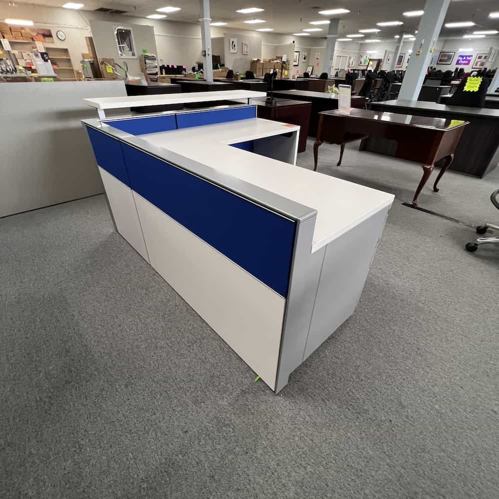 82" Herman Miller White and Blue Laminate Reception L-Desk - Right ...