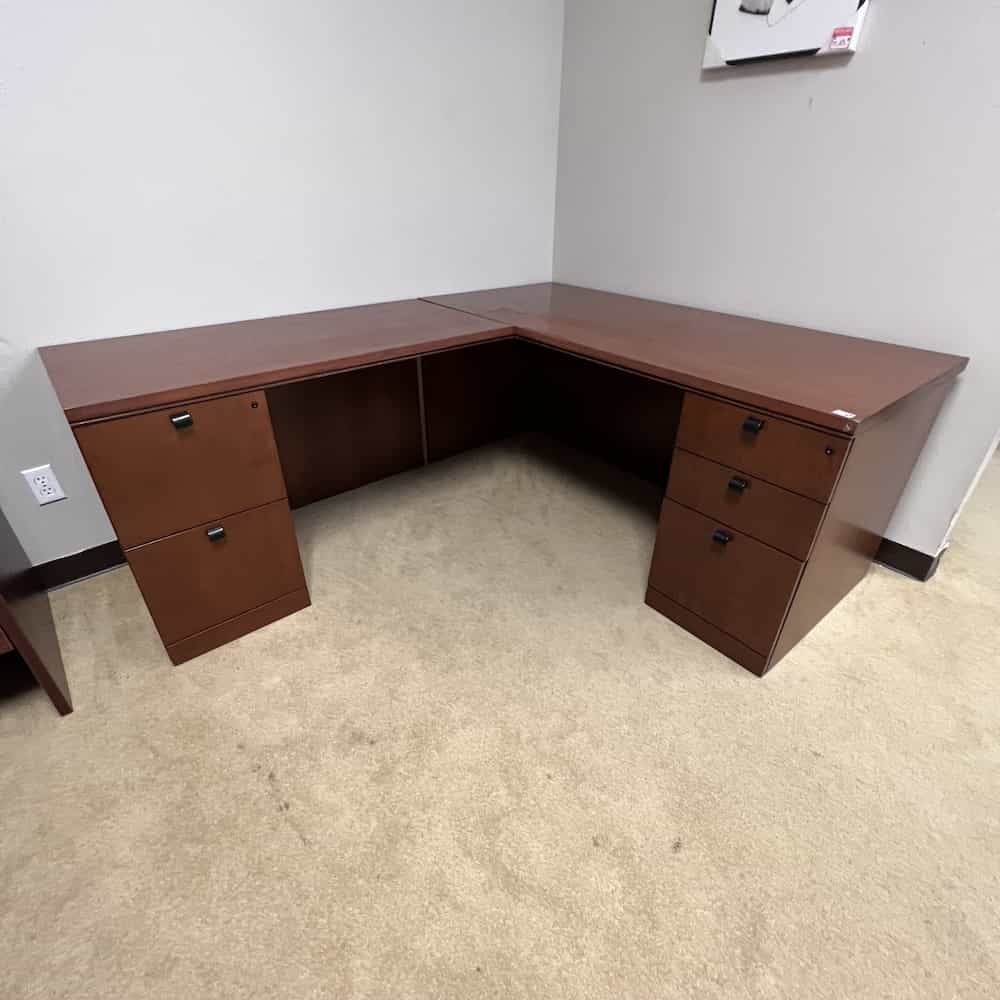 66" x 79" Novikoff Walnut and Black L-Desk - Left Return | Office ...