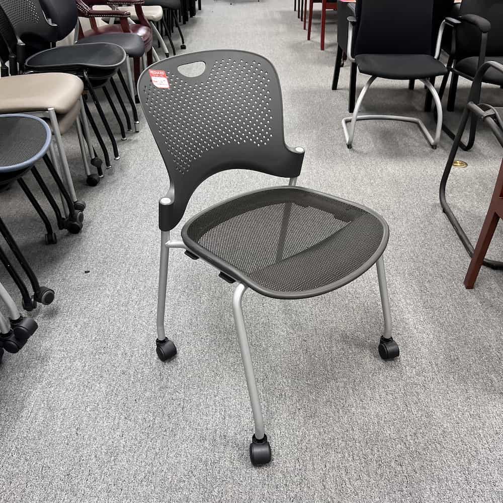 Herman Miller Caper Dark Grey Rolling Stacking Chair With Flexnet Seat Office Furniture