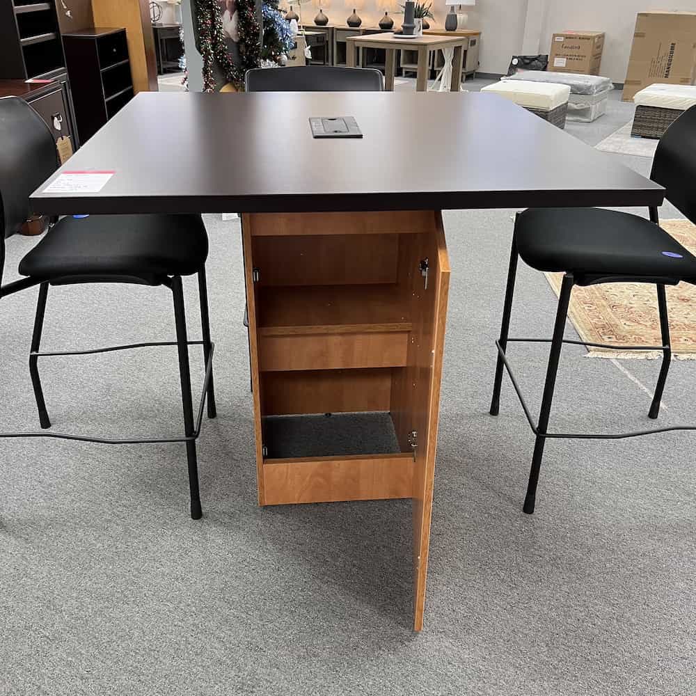 48" Espresso and Honey Square Conference Table with Base Cabinet ...