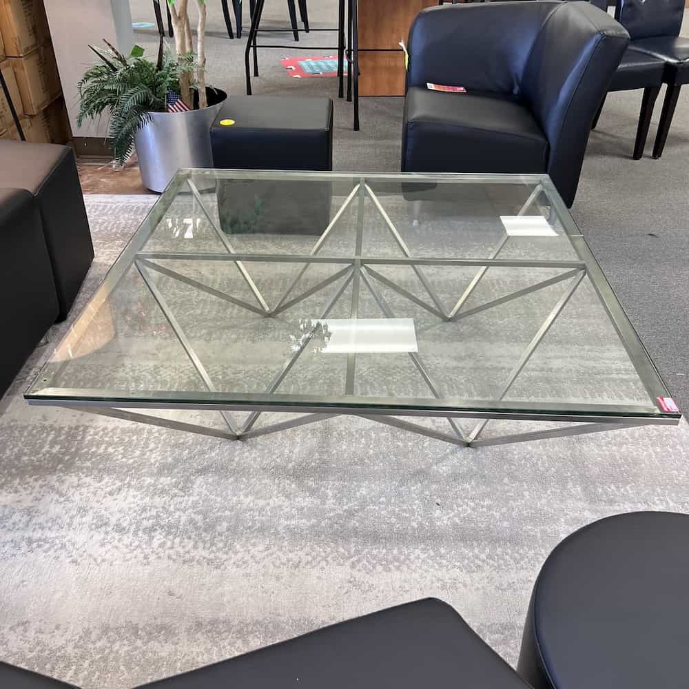 48" Nest Silver Metal and Glass Industrial Square Coffee Table | Office ...